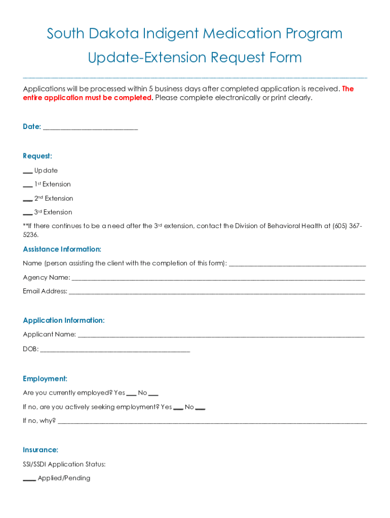 Fillable Online dss sd South Dakota Update/Extension Request Form ...