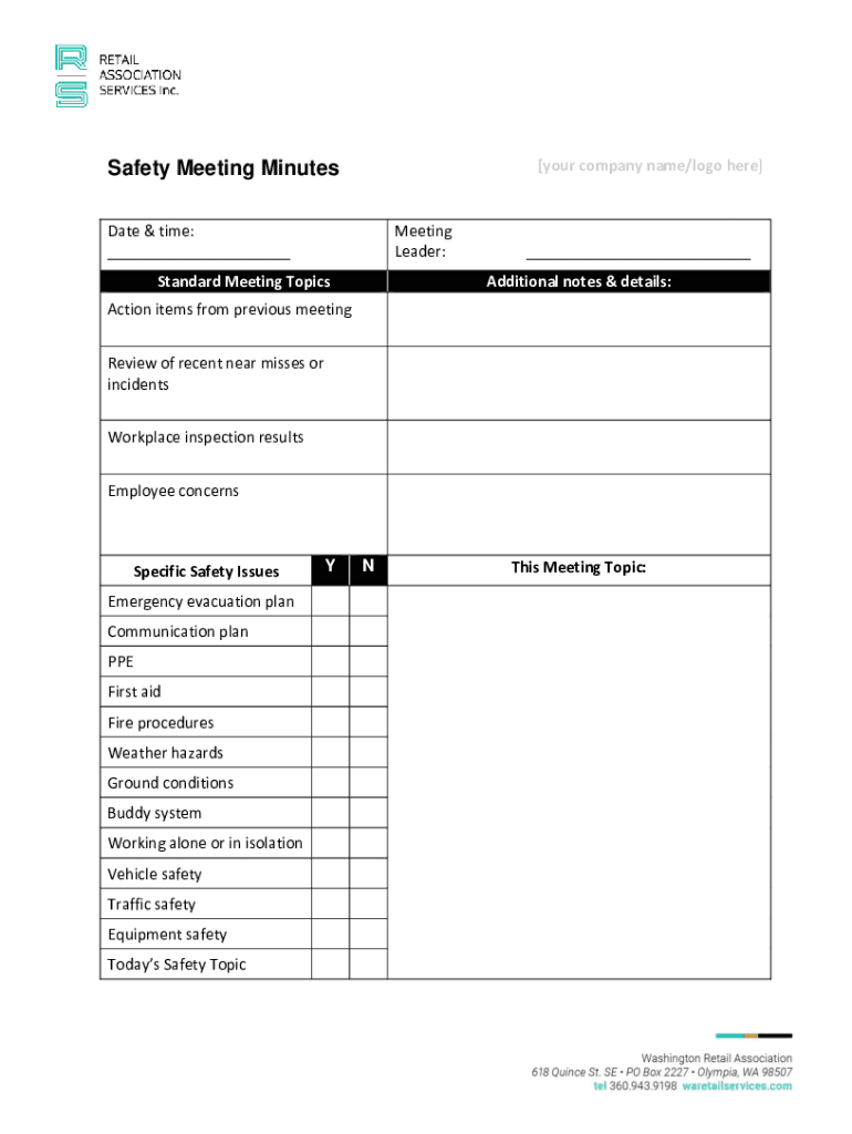 Fillable Online WORKPLACE SAFETY COMMITTEE AGENDA Company ... Fax Email ...