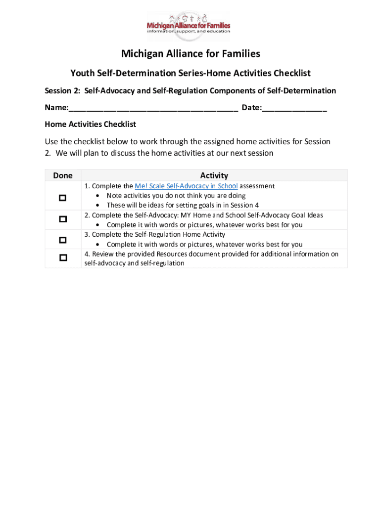 Fillable Online Youth Self-Determination Series-Home Activities ...