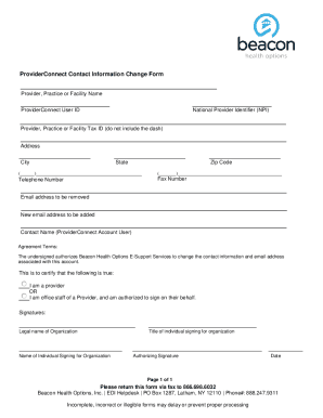 Fillable Online ProviderConnect Contact Information Change Form Fax ...