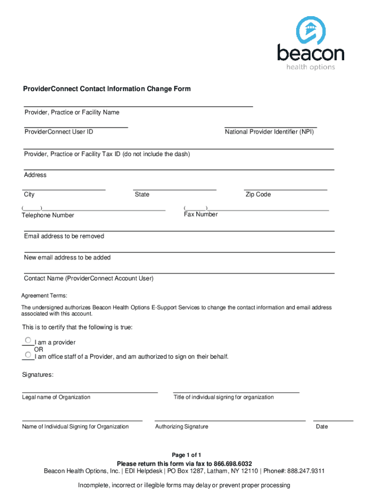 Fillable Online ProviderConnect Contact Information Change Form Fax Email Print - pdfFiller