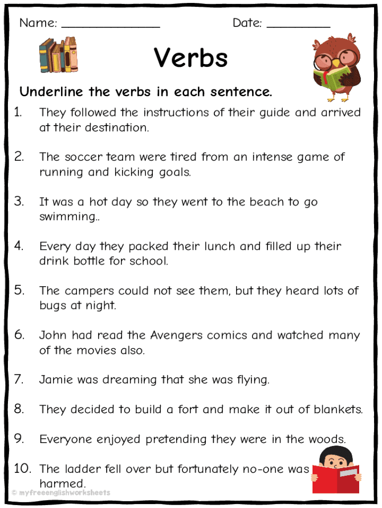 Fillable Online Grade 1 Verbs Worksheet Fax Email Print - pdfFiller