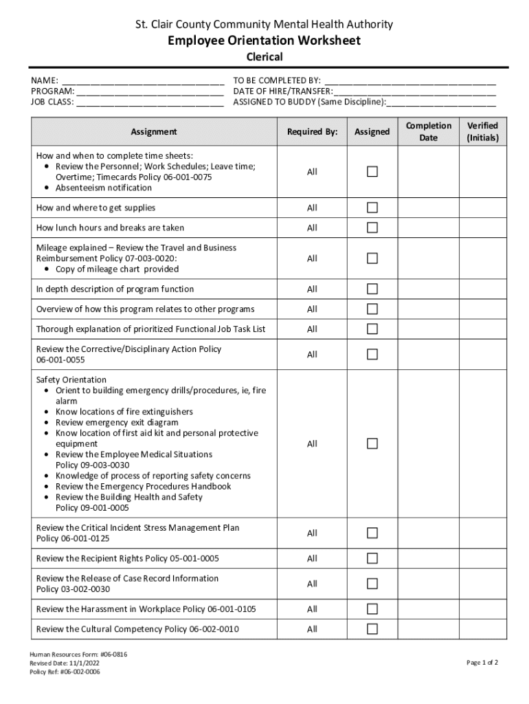 Fillable Online 198 109 89 Employee Orientation Worksheet Fax Email ...
