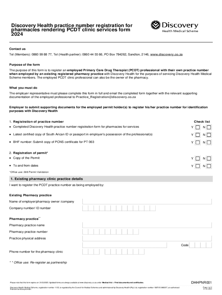 Fillable Online Discovery Health practice number registration for ...