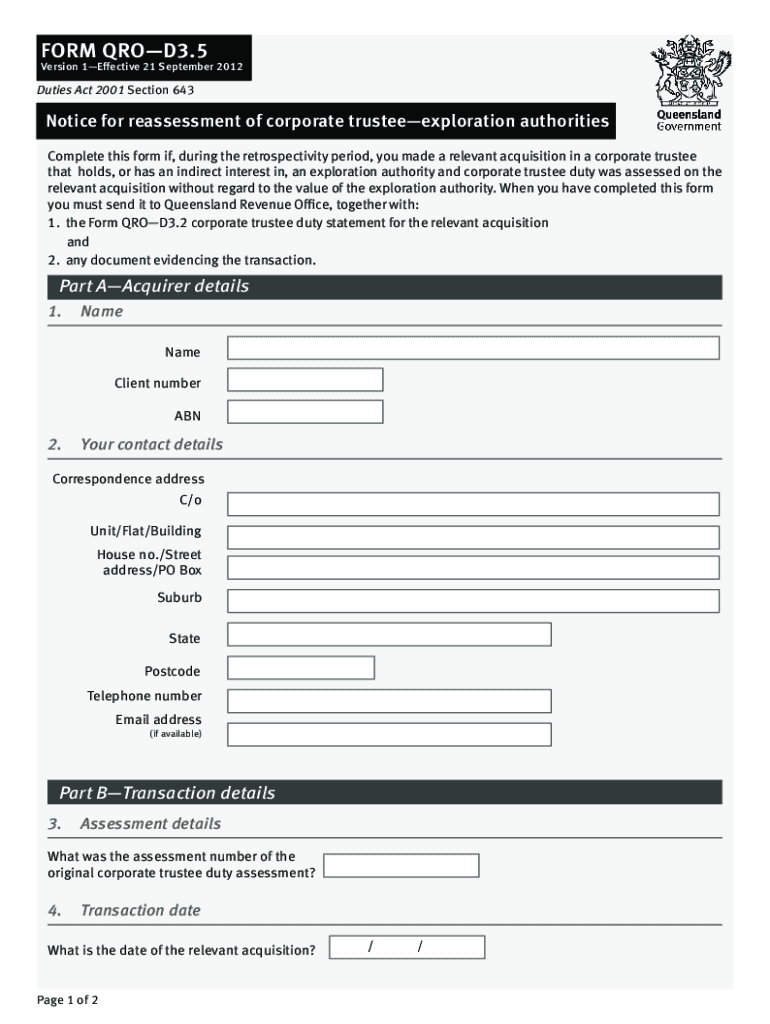 Fillable Online Form D3.5 Notice of reassessment of corporate trusteeexploration authorities ...