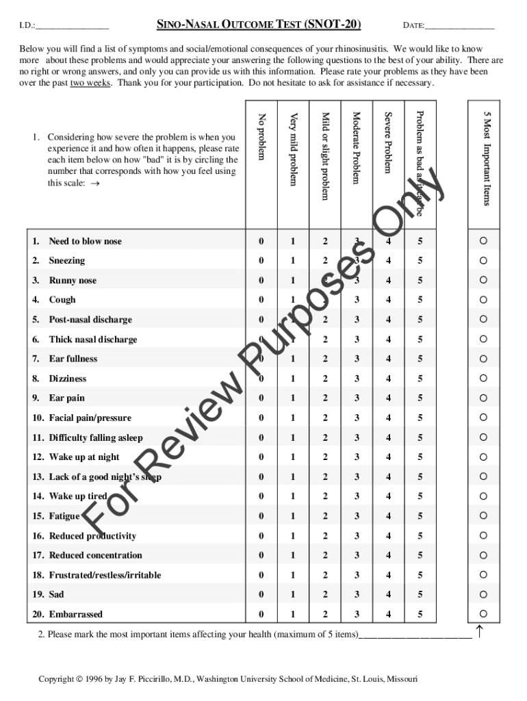 Fillable Online Sino-nasal Outcome Test (SNOT-22): A predictor of post ...