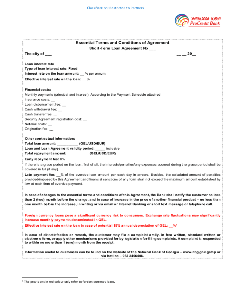 Fillable Online Short-Term Loan Agreement NoThe city of - ProCredit ...