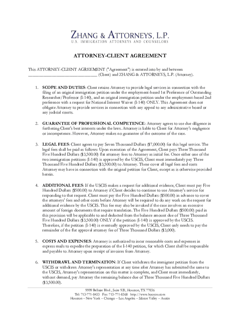 Fillable Online This ATTORNEY-CLIENT AGREEMENT ("Agreement") is entered ...