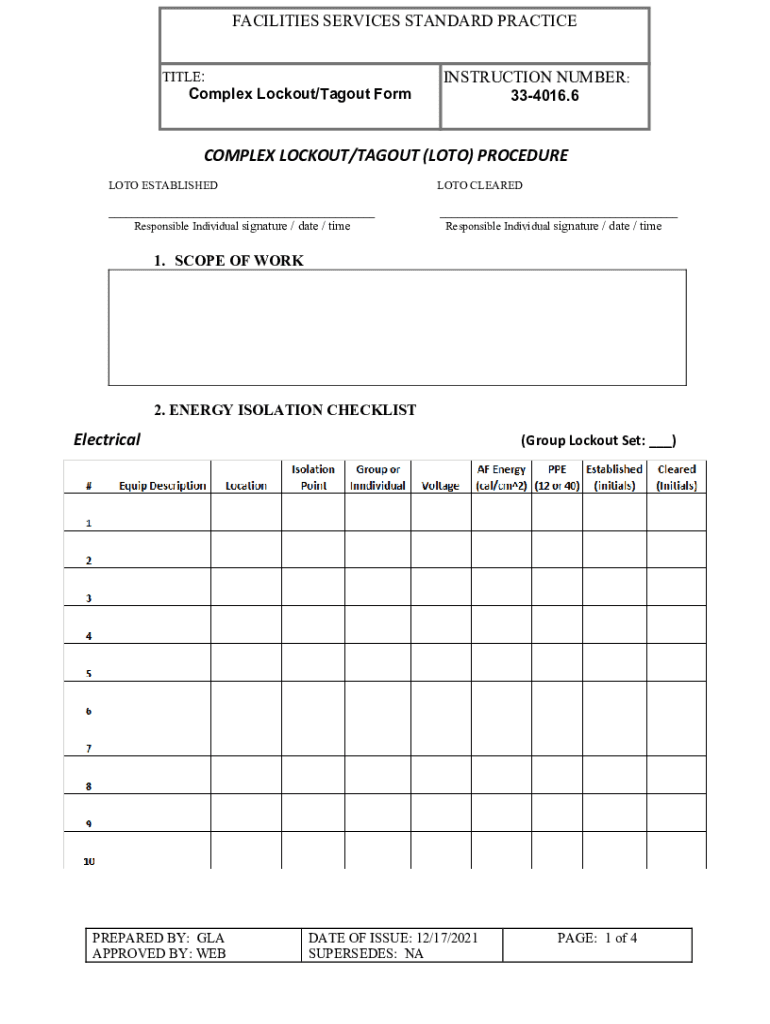 Fillable Online FSSP 33-4016; Lockout/Tagout Procedures. FSSP; 33-4016 ...