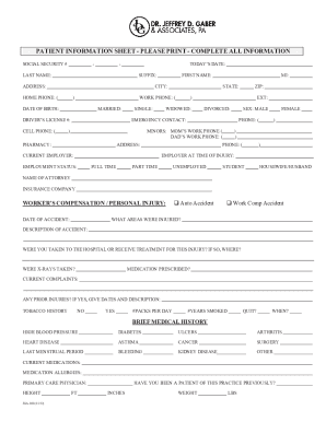 Fillable Online PATIENT INFORMATION SHEET - PLEASE PRINT - COMPLETE ALL INFORMATION Fax Email ...