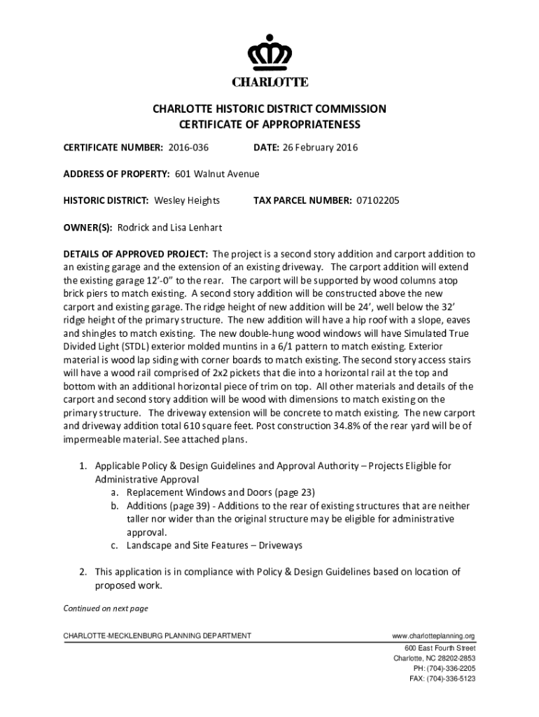 Fillable Online ww charmeck Historic District - City of Charlotte Fax ...