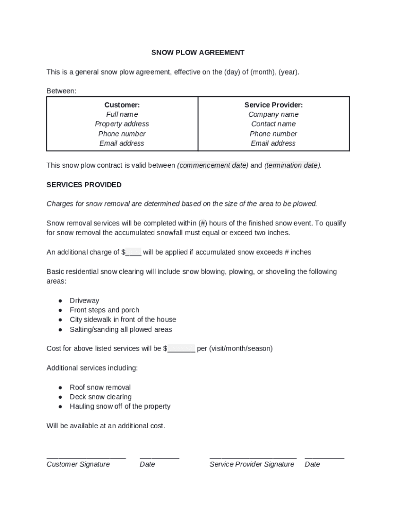 Snow Removal Contract Template - Fill Online, Printable ... Doc ...