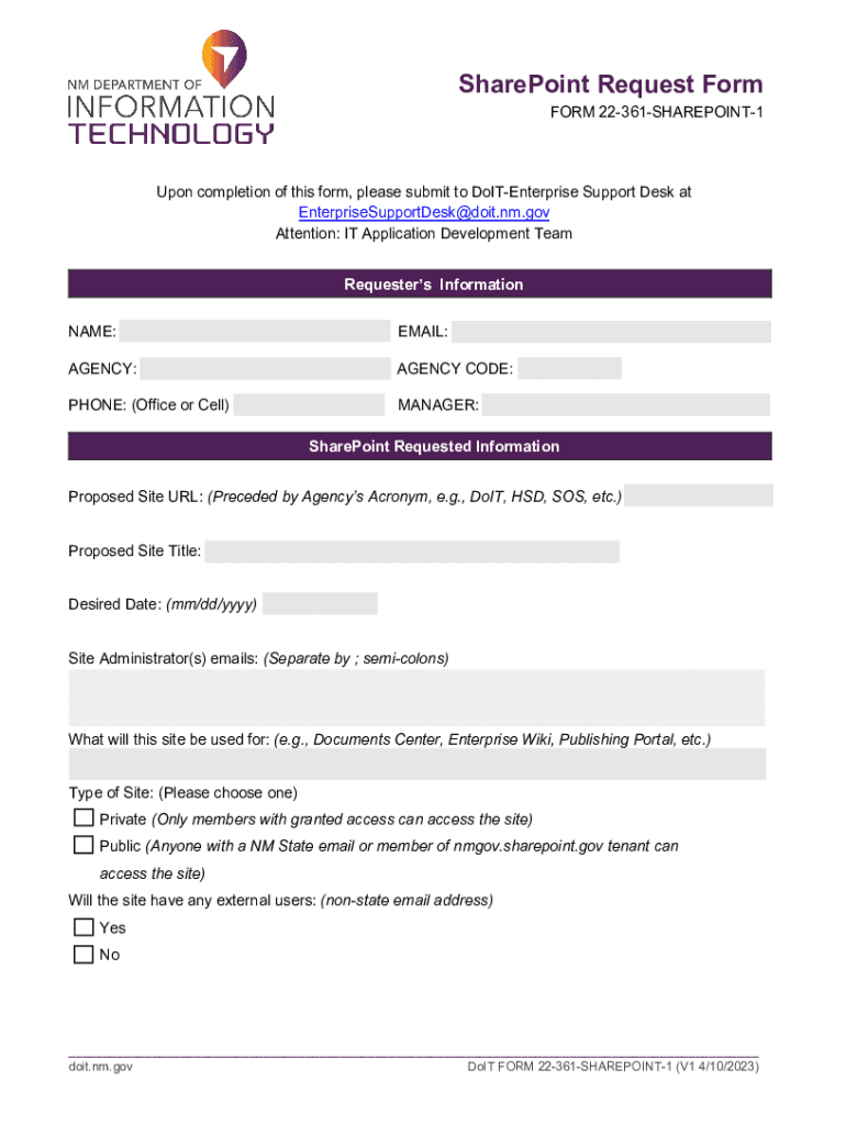 Fillable Online SharePoint Request Form Fax Email Print - pdfFiller
