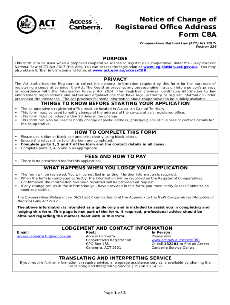 Notice of Change of Registered Office Address C8A Doc Template | pdfFiller