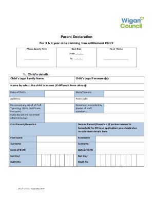 Fillable Online Sample parental declaration form for three and four ...