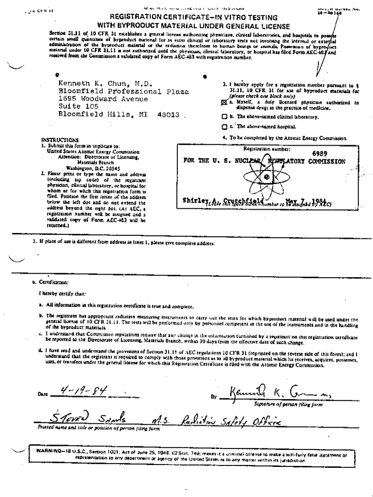 Fillable Online Information Collection: NRC Form 483, Registration ...