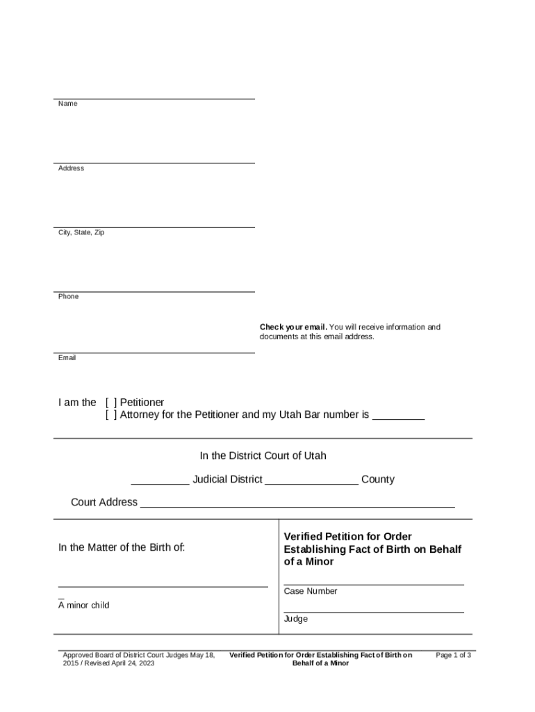Verified Petition for Order Establishing Fact of Birth on Behalf of a ...