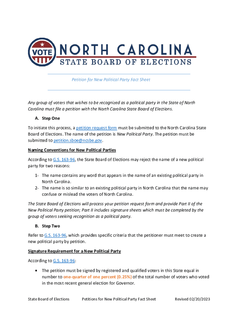 Fillable Online Petition for New Political Party Fact Sheet Fax Email ...