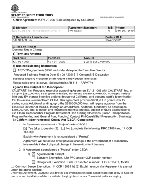 Fillable Online GRANT REQUEST FORM (GRF) A) New Agreement # ZVI-21-006 ... Fax Email Print ...
