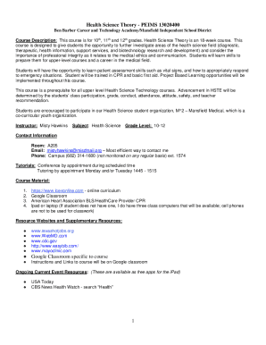 Fillable Online Health Science Theory Syllabus Ben Barber Career and ...