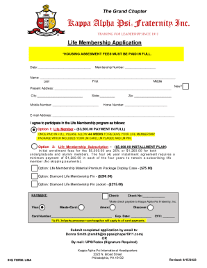 Fillable Online Life Membership Application , - Kappa Alpha Psi ...
