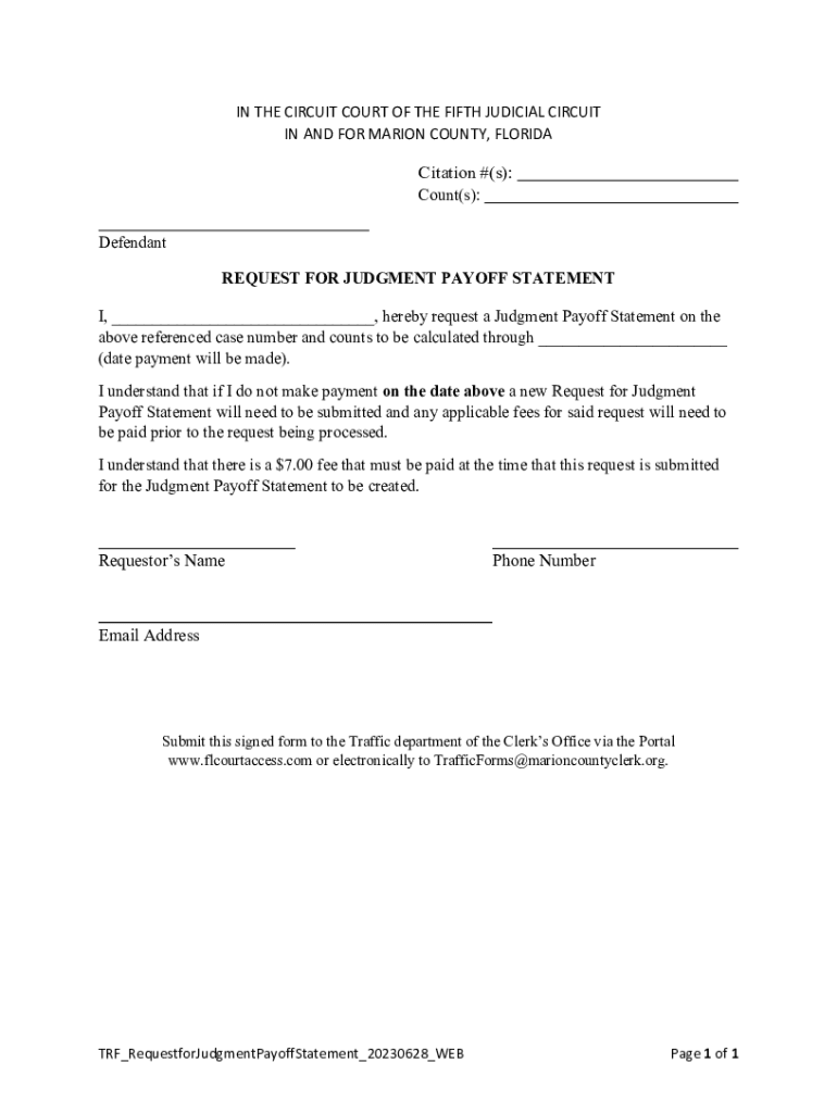 Fillable Online Request for Judgment Payoff Statement Fax Email Print ...
