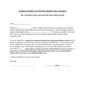 Fillable Online SAMPLE GENERIC LETTER FOR TERMINATING A PATIENT BY ...
