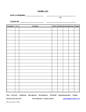 Fillable Online Exhibit List Form Fax Email Print - pdfFiller