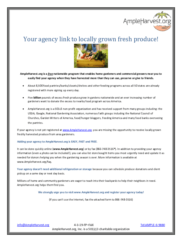 Fillable Online Your agency link to locally grown fresh produce! Fax ...