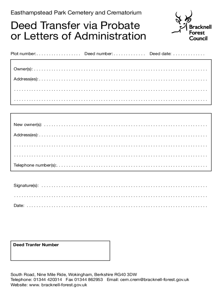 Fillable Online Easthampstead Park Cemetery and Crematorium - deed ...