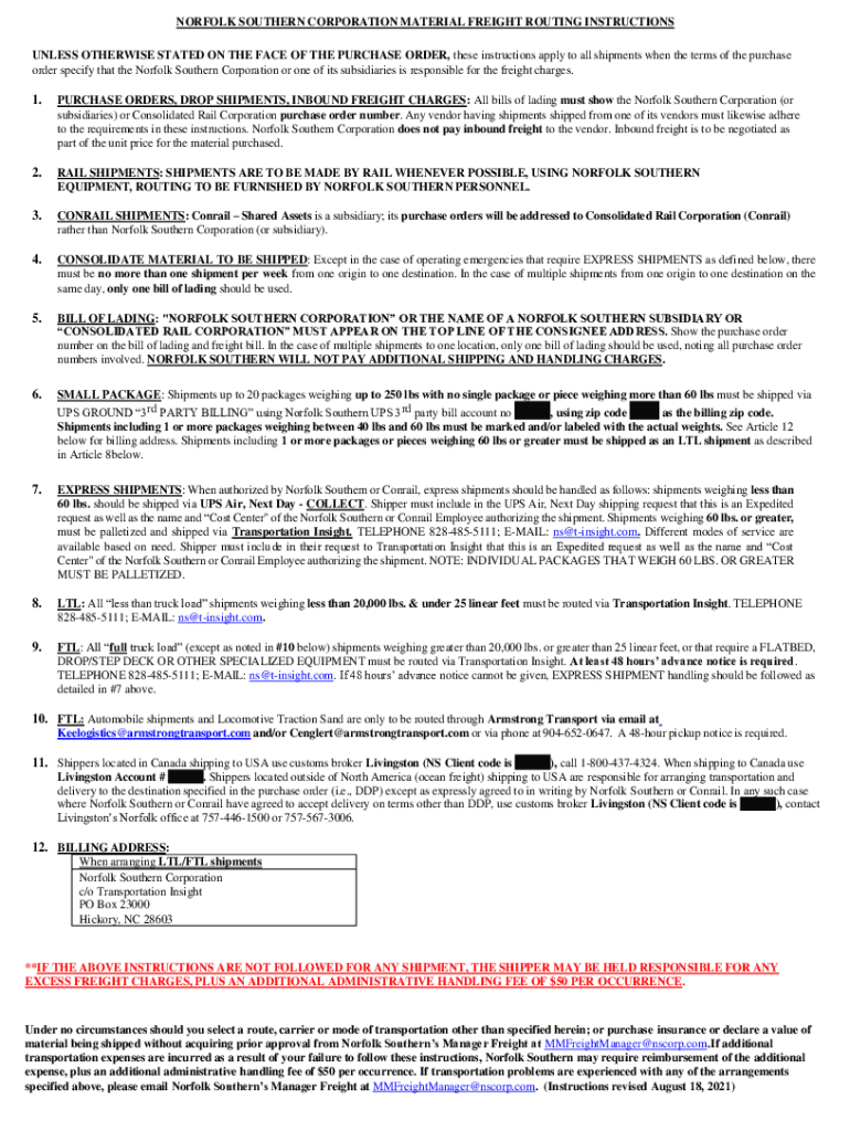 Fillable Online NS Material Freight Routing Instructions Rev 03.23.20 ...