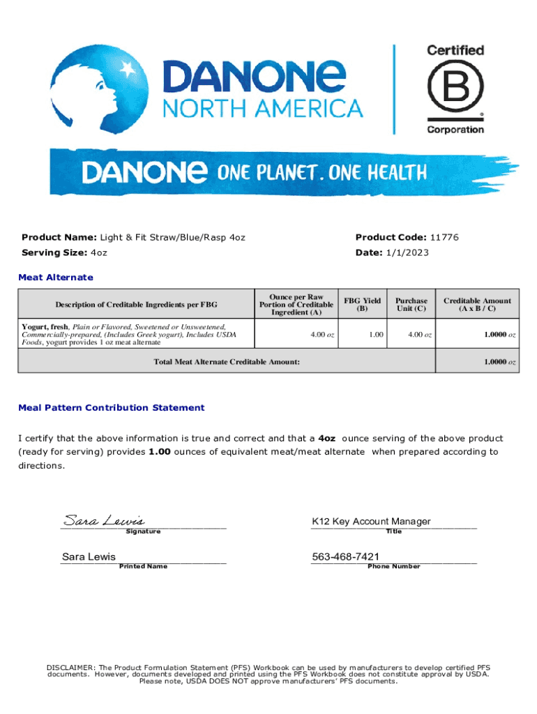 Fillable Online Product Formulation Statement (PFS) Fax Email Print ...