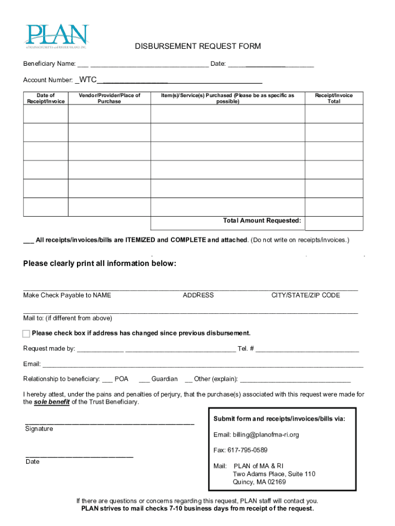 Fillable Online Disbursement Request Invoice Number Fax Email Print ...