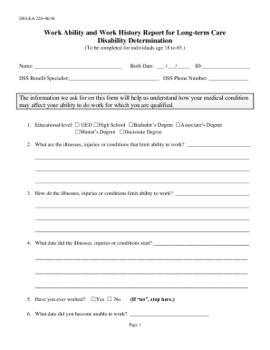 Fillable Online dhs sd Work Ability and Work History Report for Long ...