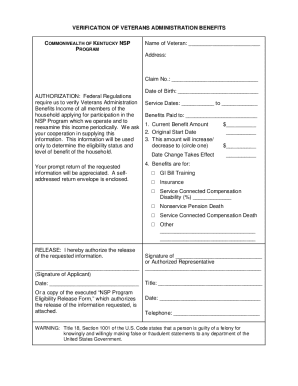 Fillable Online kydlgweb ky VERIFICATION OF: Veterans Administration ...
