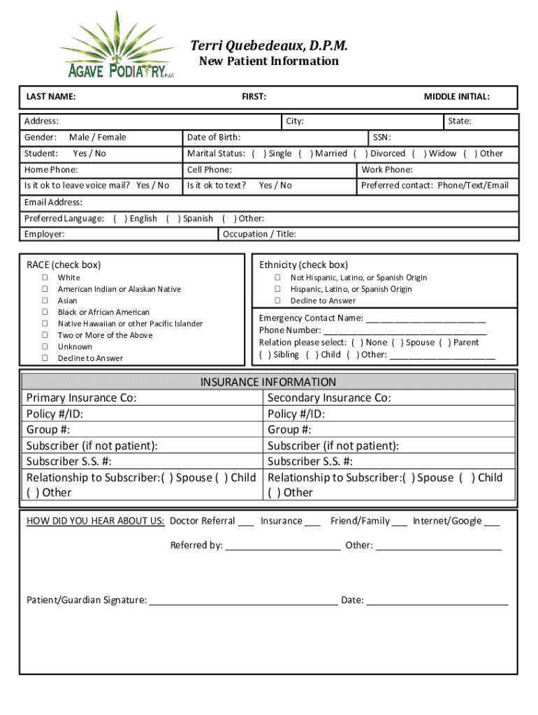 Fillable Online Terri Quebedeaux, DPM - Podiatrist, Foot Doctor Texas ...