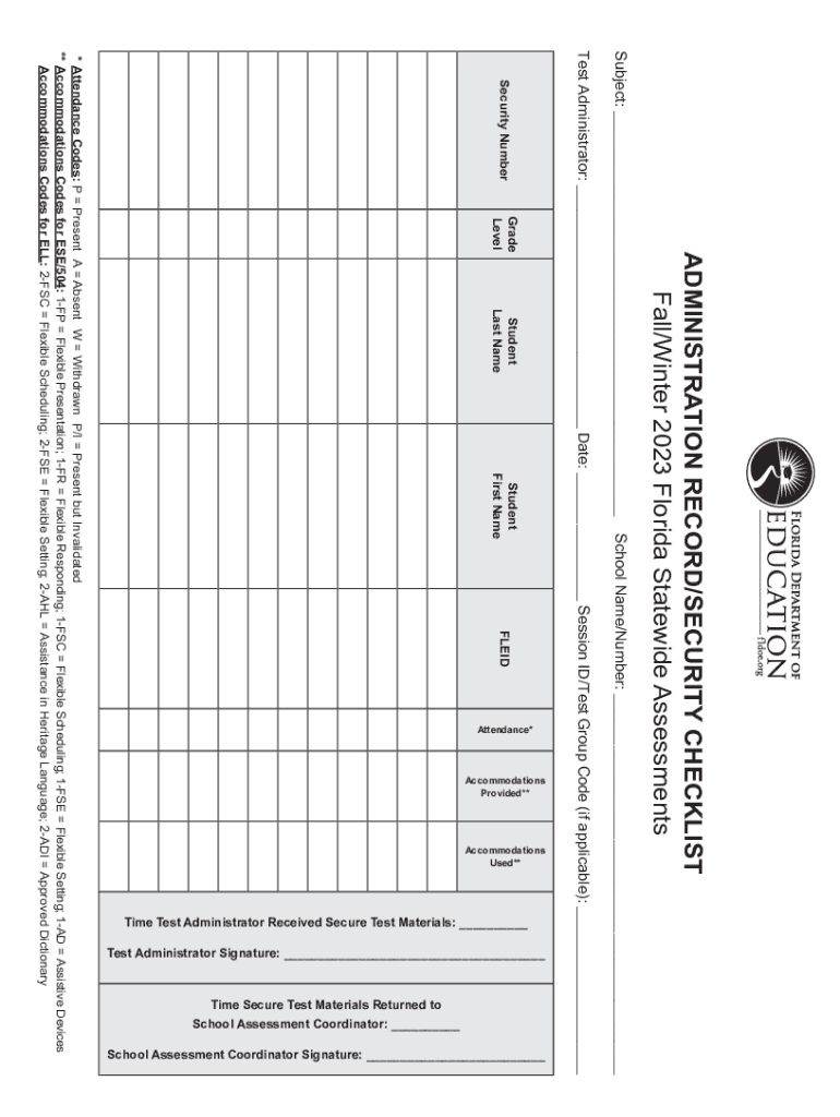 Fillable Online ADMINISTRA TION RECORD/SECURITY CHECKLIST Fall ... Fax ...