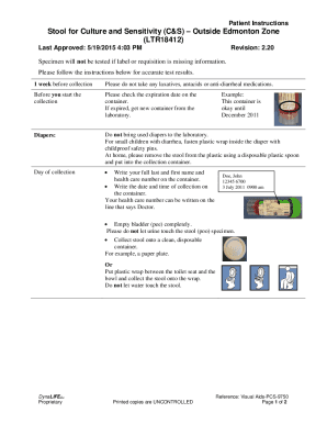Fillable Online Patient Instructions for Stool collection for Culture ...