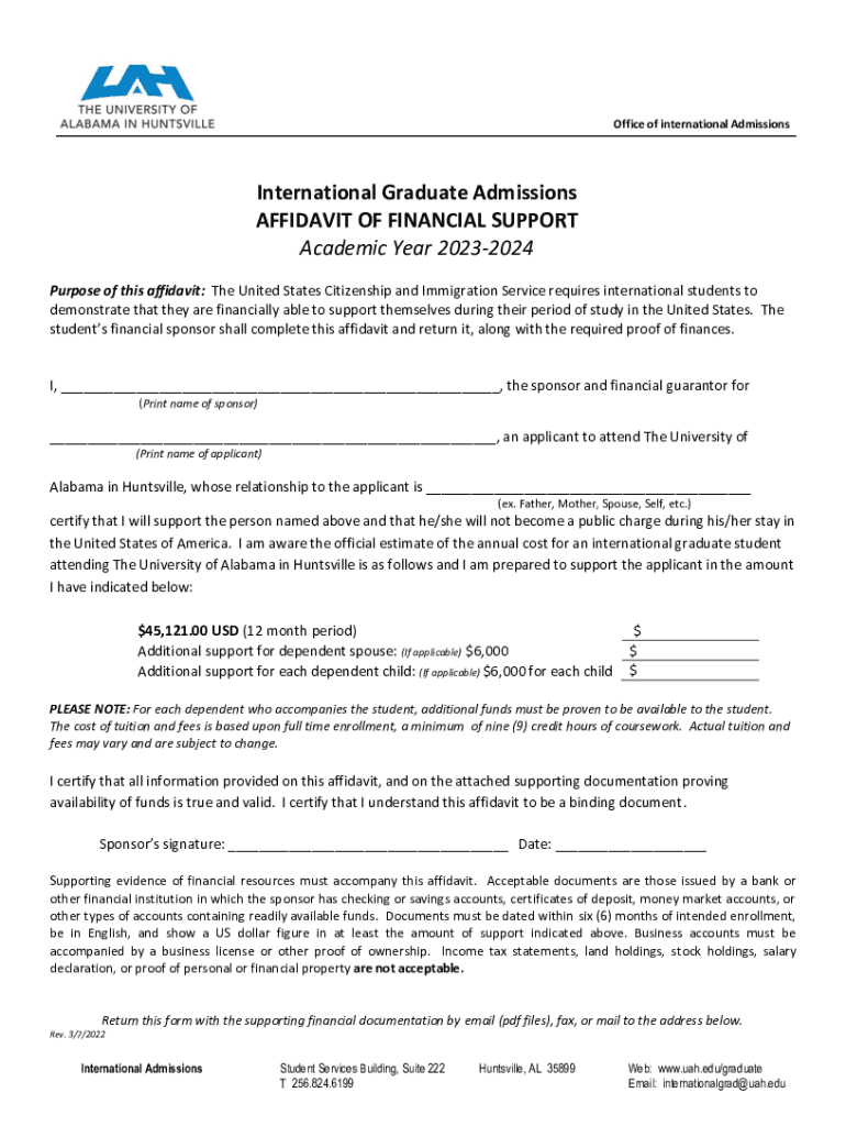 Fillable Online International Graduate Admissions AFFIDAVIT OF ... Fax ...