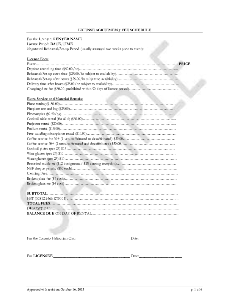 Fillable Online LICENSE AGREEMENT FEE SCHEDULE For the Licensee Fax ...