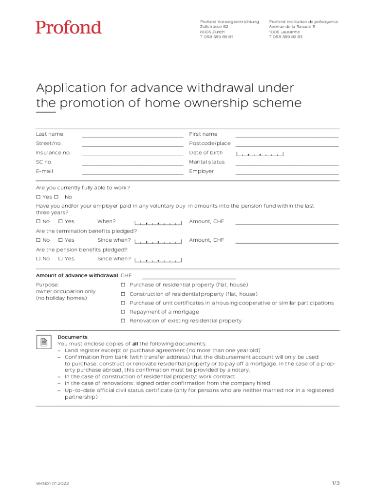 Fillable Online Application for advance withdrawal underthe promotion ...