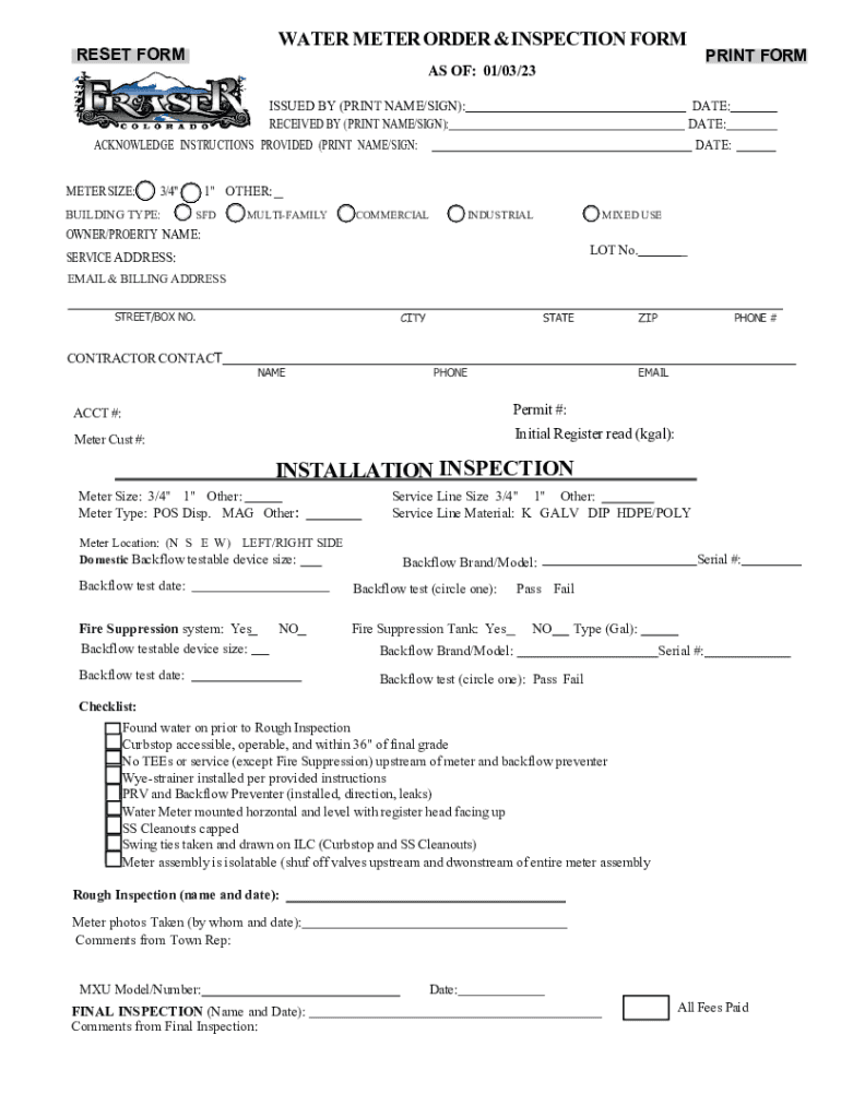 Fillable Online Water meter information for contractors and builders ...
