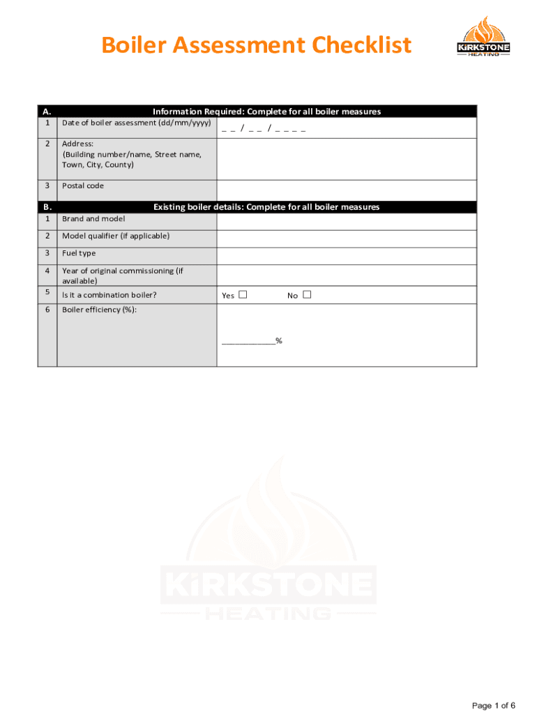 Fillable Online Boiler Assessment Checklist. Boiler Assessment ...