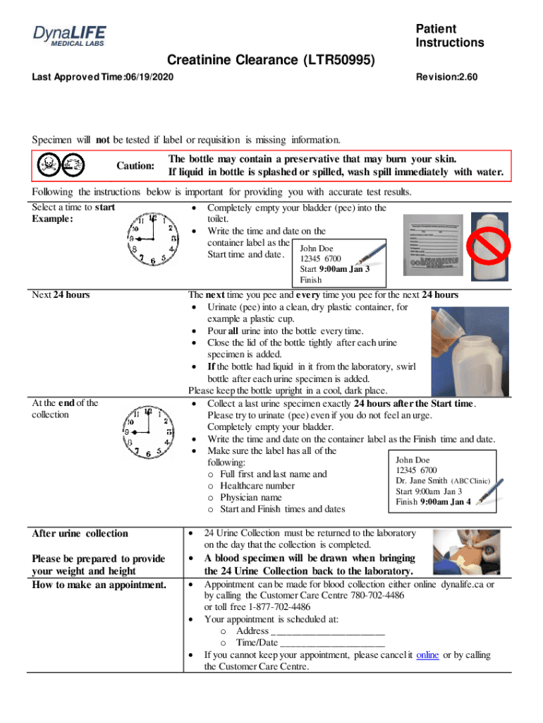 Fillable Online INSTRUCTIONS FOR 24 HOUR URINE COLLECTION Fax Email Print - pdfFiller