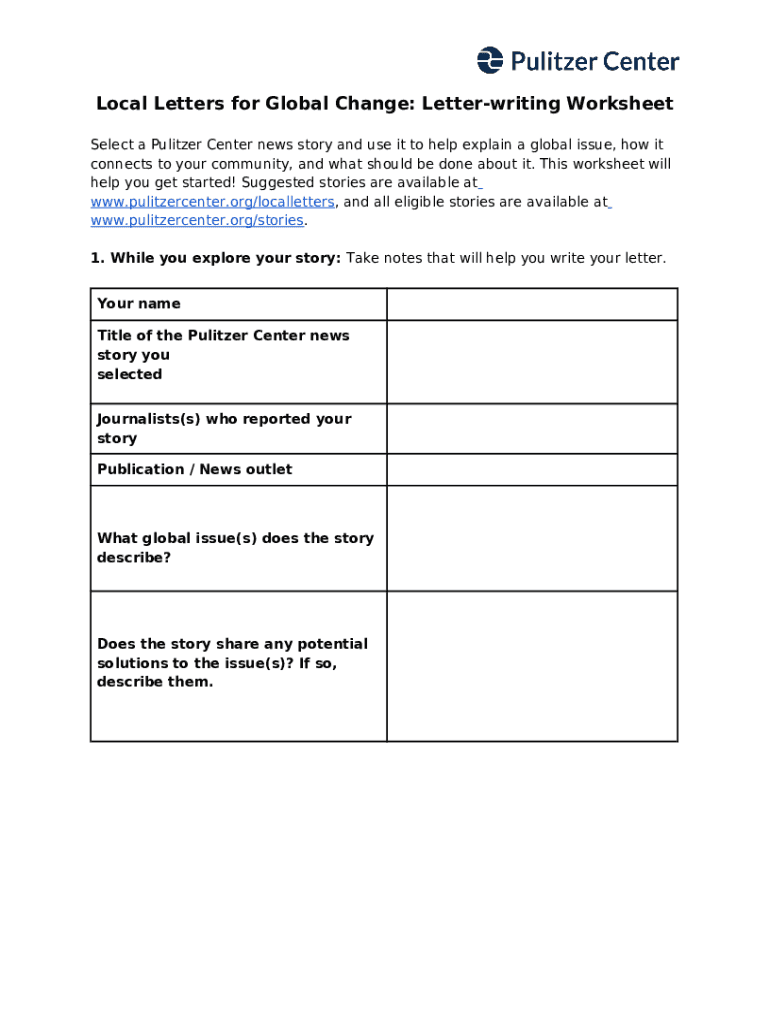 Local Letters for Global Change: Pulitzer Center Writing ... Doc ...