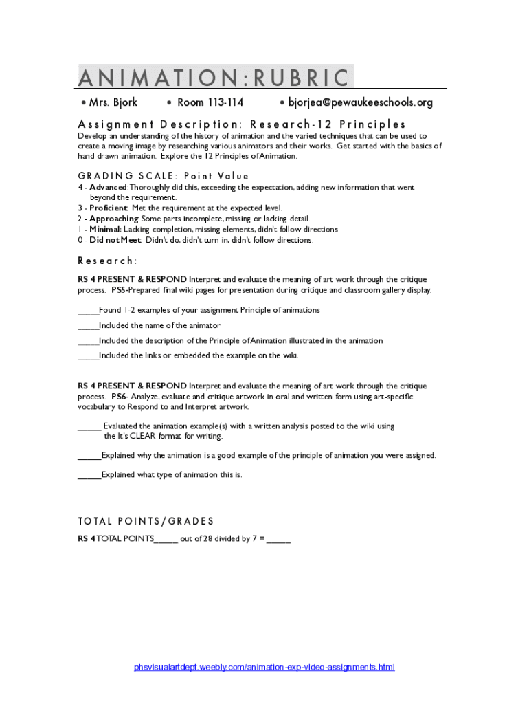 Fillable Online Unit 1-Animation Wiki Research Rubric-12 Principles ...
