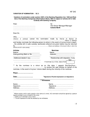 Fillable Online FORM - SL 3 Variation of nomination under Sections 45 ...