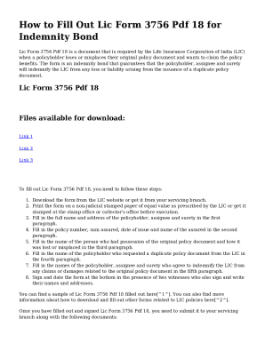 Fillable Online How to Fill Out Lic Form 3756 Pdf 18 for Indemnity Bond ...