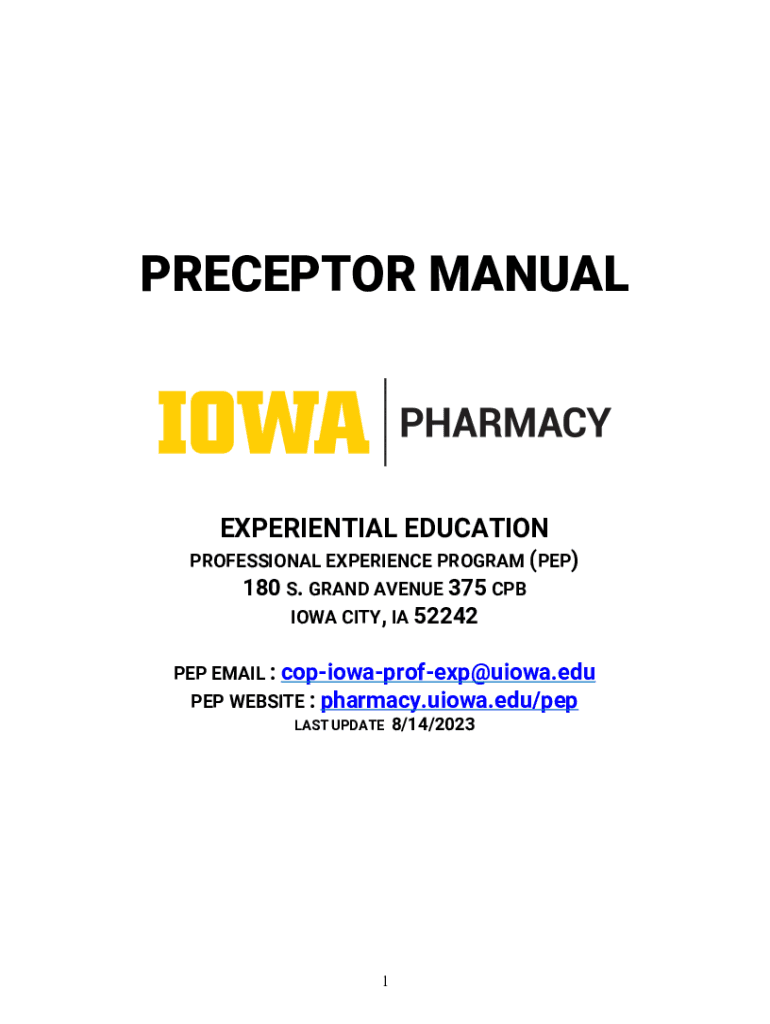 Fillable Online pharmacy uiowa PRECEPTOR MANUAL - University of Iowa ...