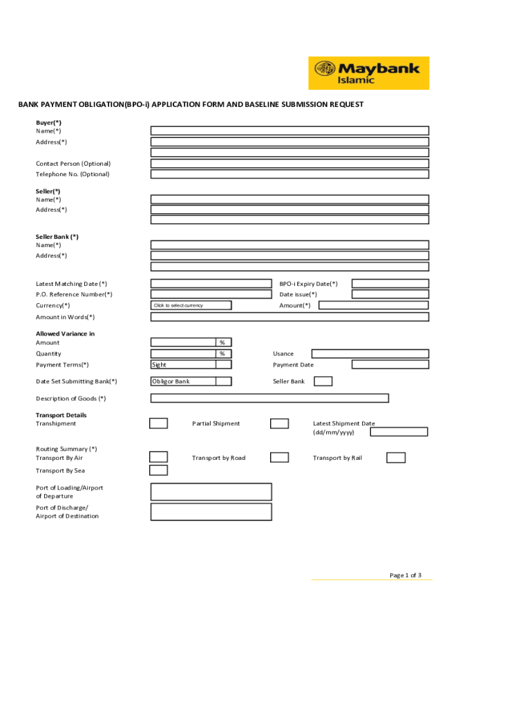 Fillable Online BANK PAYMENT OBLIGATION(BPO-i) APPLICATION FORM AND ...